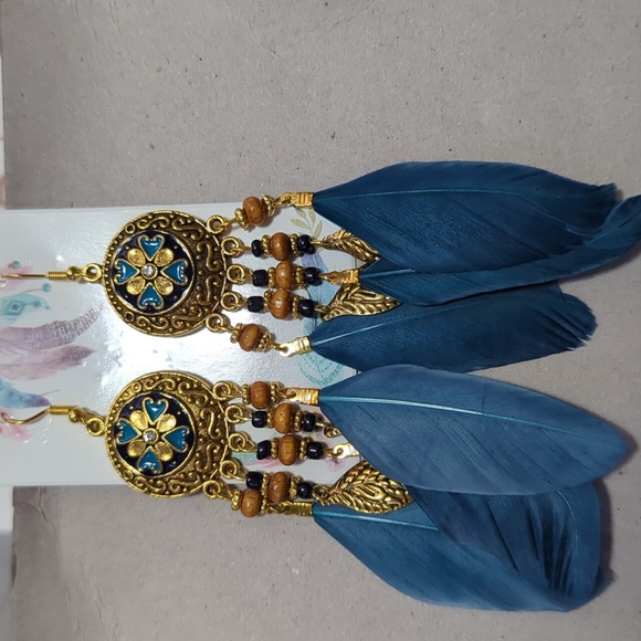 Boheme | Jewelry | Sia Feather Earrings Vintage Gold Bohemian Ear ...